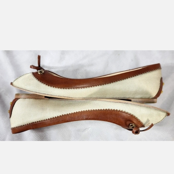 Tod's | Shoes | Tods Woven Natural Canvas Peep Toe Flats 825 Sz 5 Cream ...